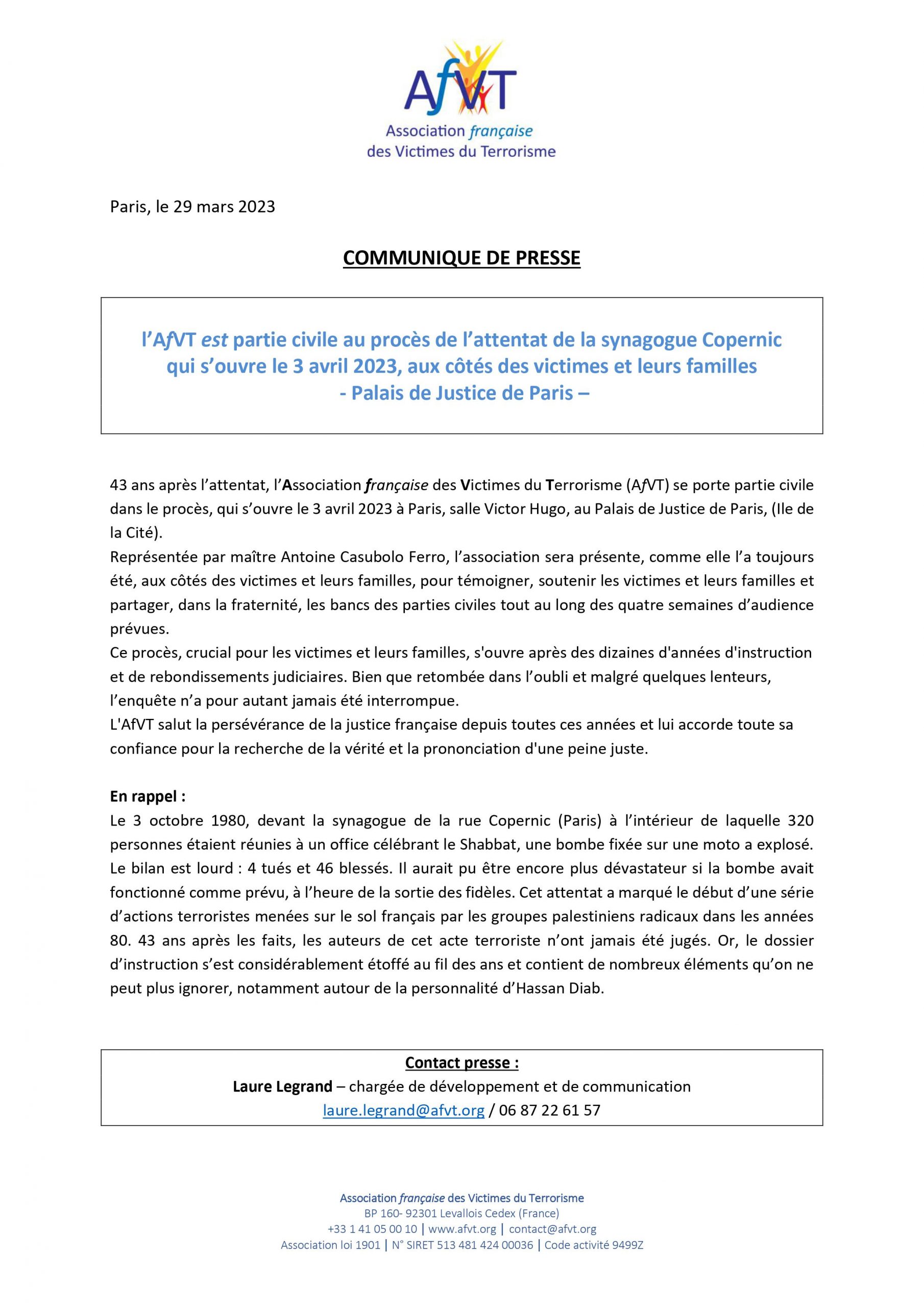 L’AfVT PARTIE CIVILE AU PROCES COPERNIC – AfVT – Association française ...