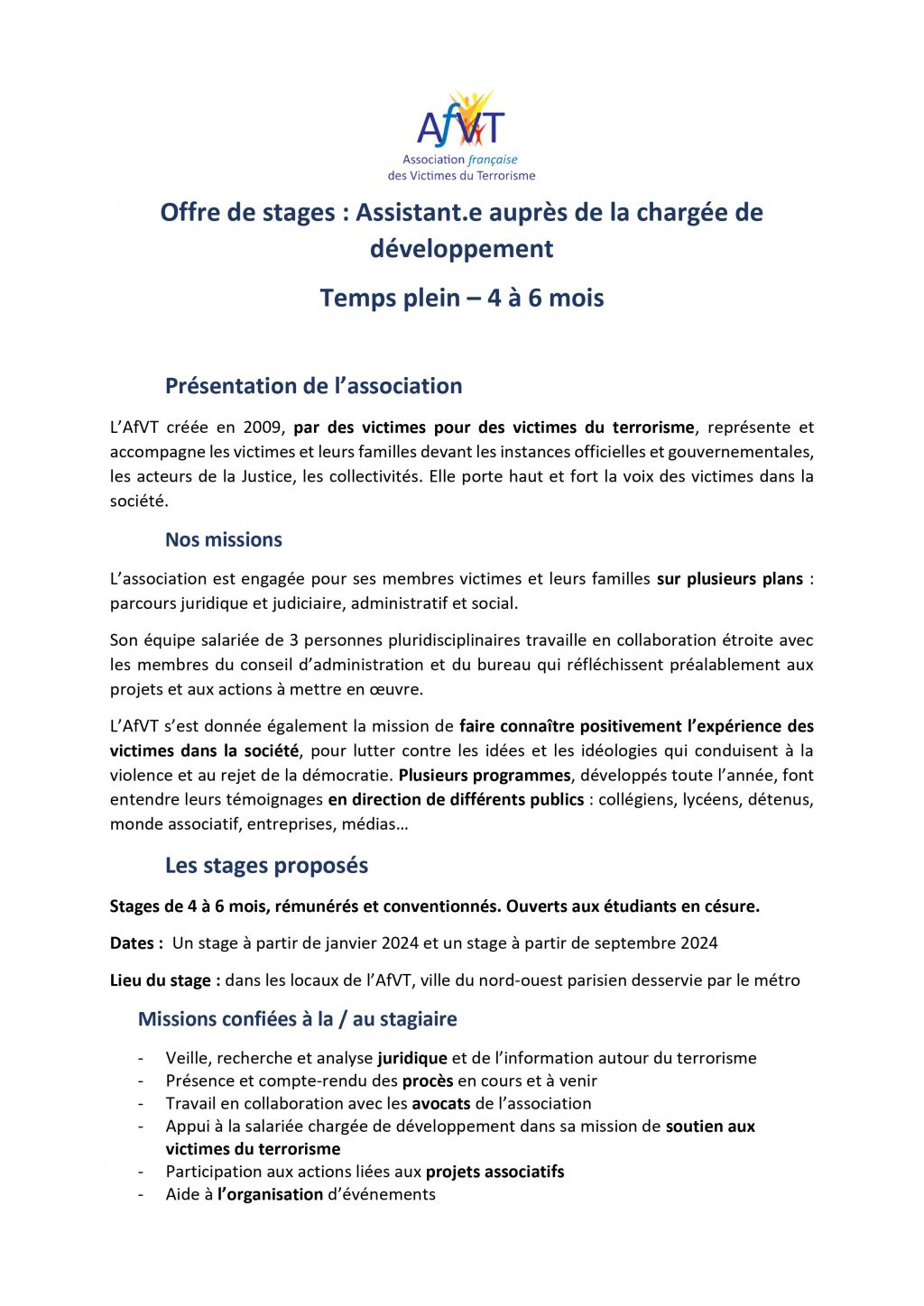 L’AfVT recrute deux stagiaires auprès de la chargée de développement en ...